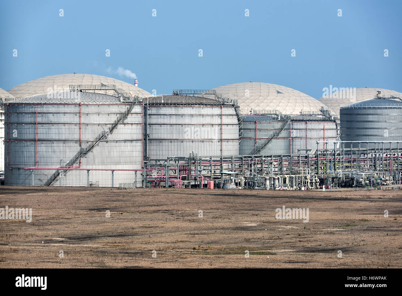 gas processing factory. landscape with gas and oil industry Stock Photo ...