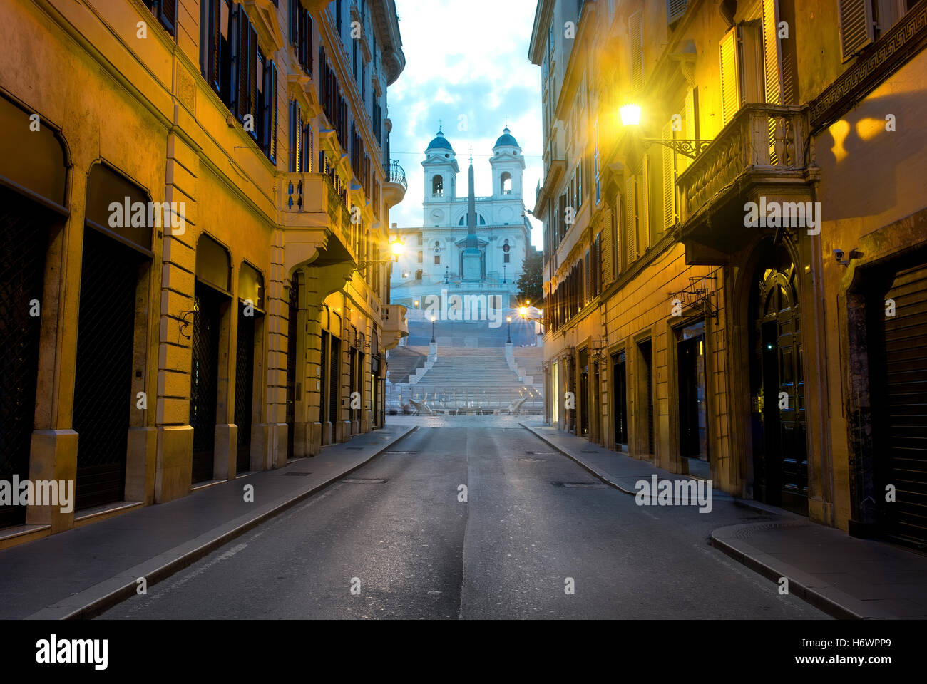 Famous Spanish Stairs and roman street in the morning, Italy Stock ...
