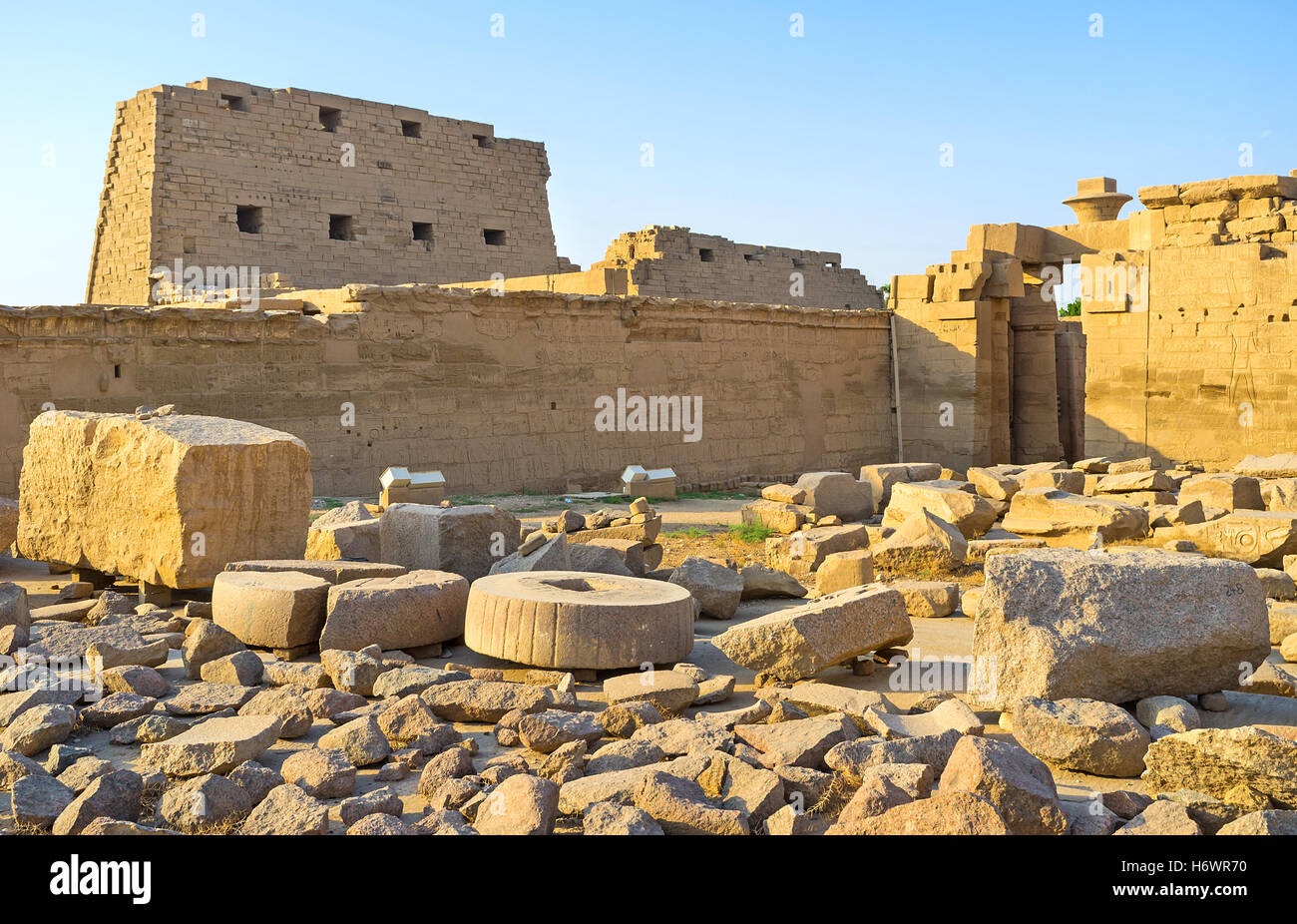 The view on the high wall of the First Pylon from the backyard, Karnak ...
