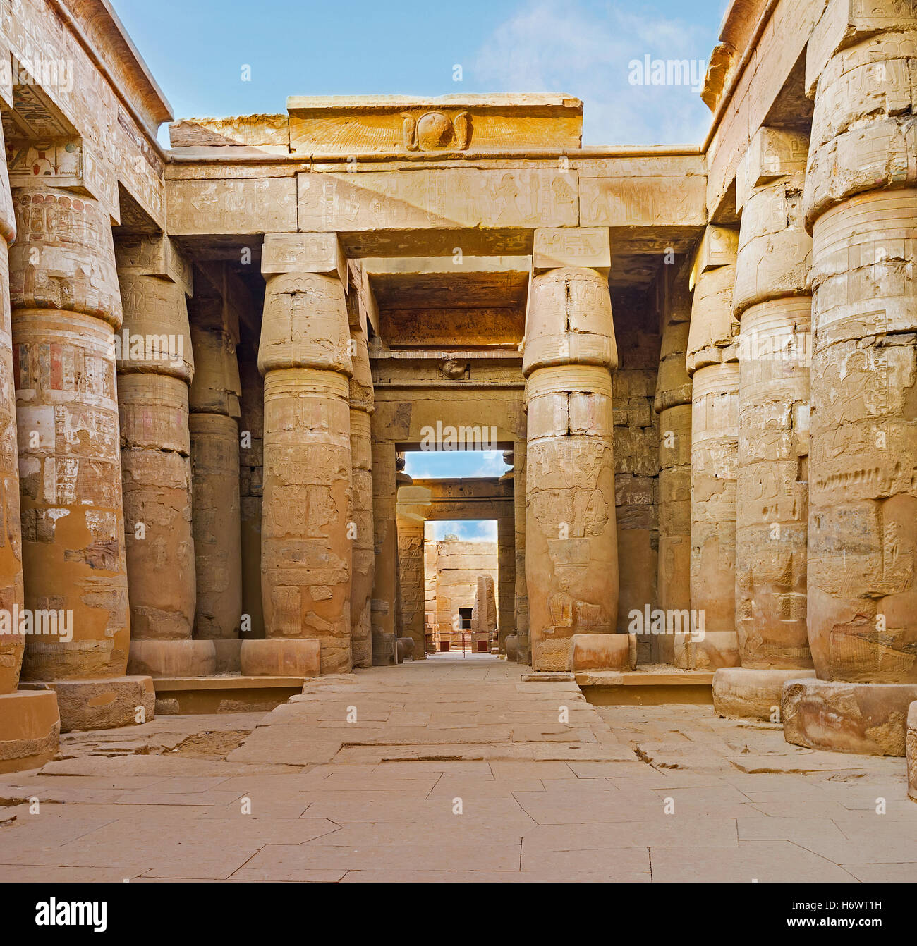 The Peristyle Court of the Khonsu Temple decorated with the relief of ...