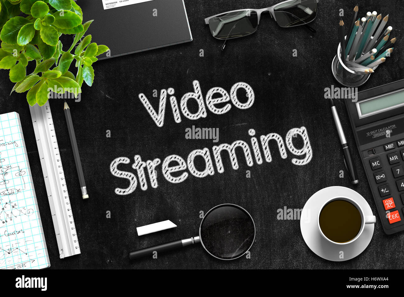 Black Chalkboard with Video Streaming Concept. 3D Rendering Stock Photo ...