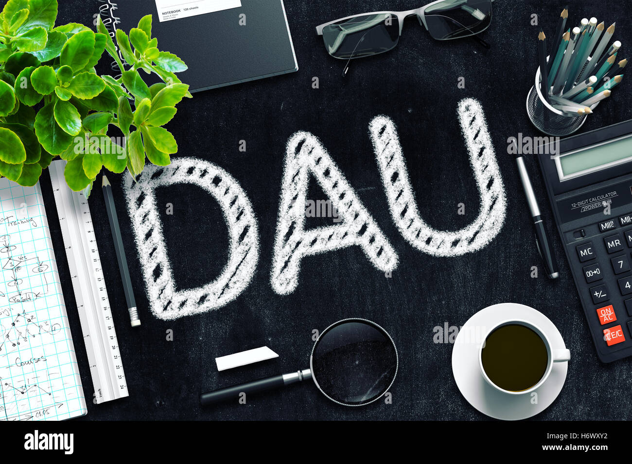 DAU on Black Chalkboard. 3D Rendering Stock Photo - Alamy