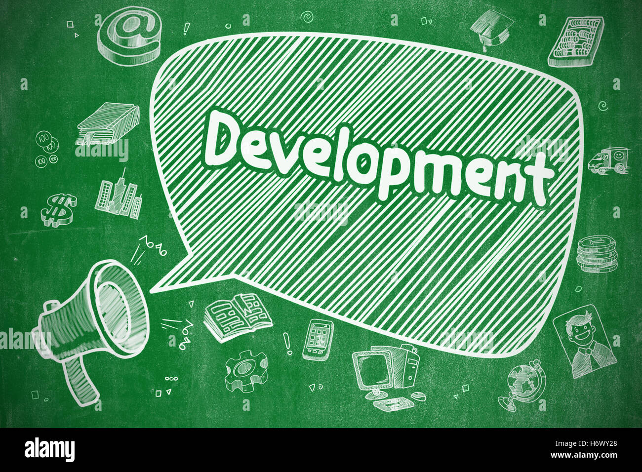 Development - Cartoon Illustration on Green Chalkboard Stock Photo - Alamy