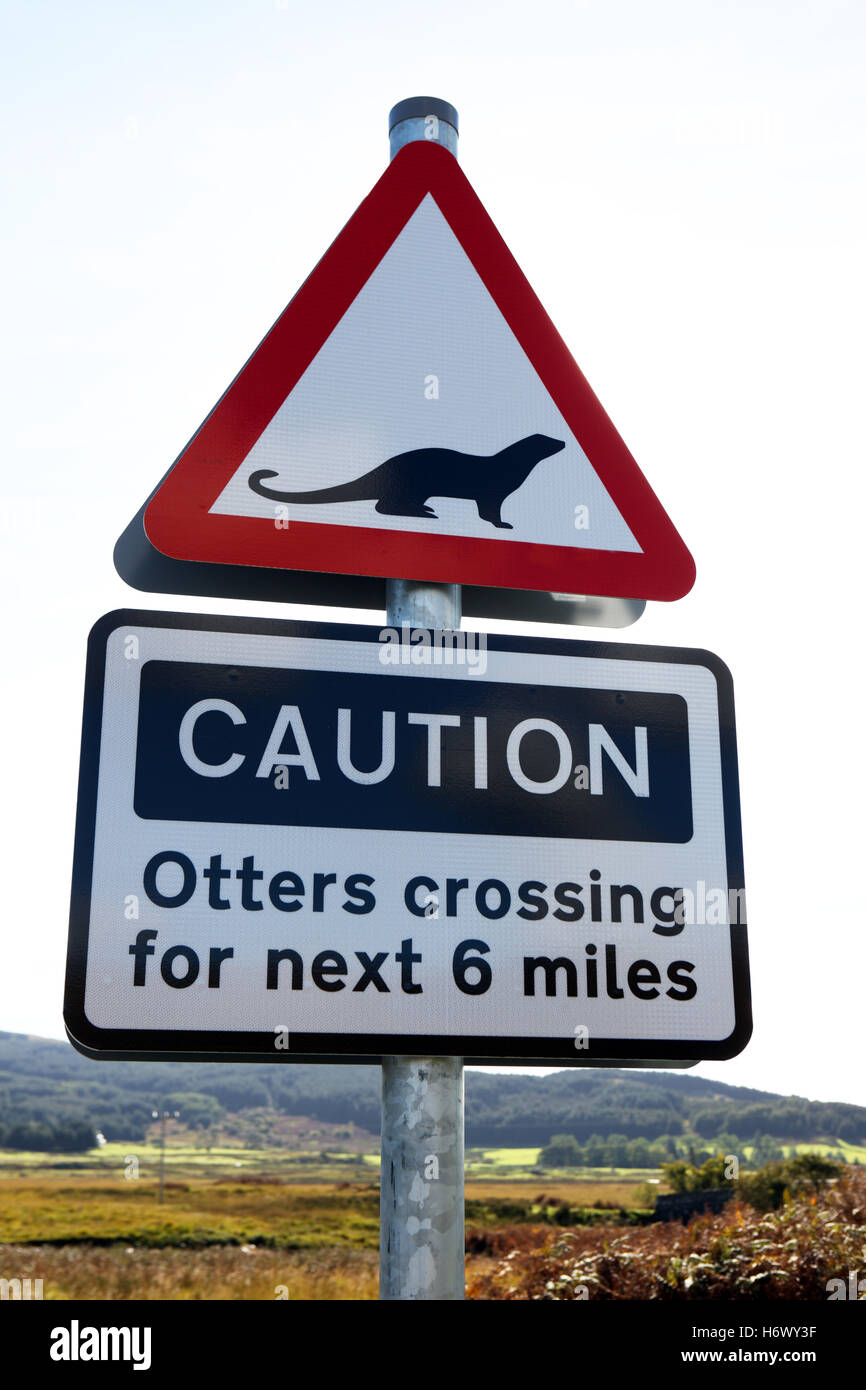 Otter Crossing sign on the Isle of Mull in the Inner Hebrides of ...