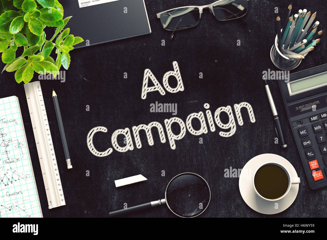 Ad Campaign Handwritten on Black Chalkboard. 3D Rendering Stock Photo ...