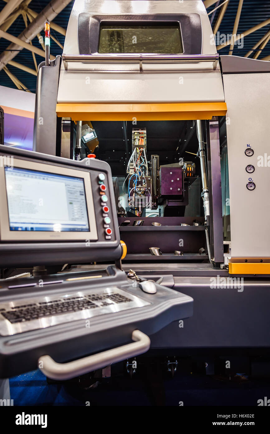 Metalworking CNC milling machine. Cutting metal modern processing ...