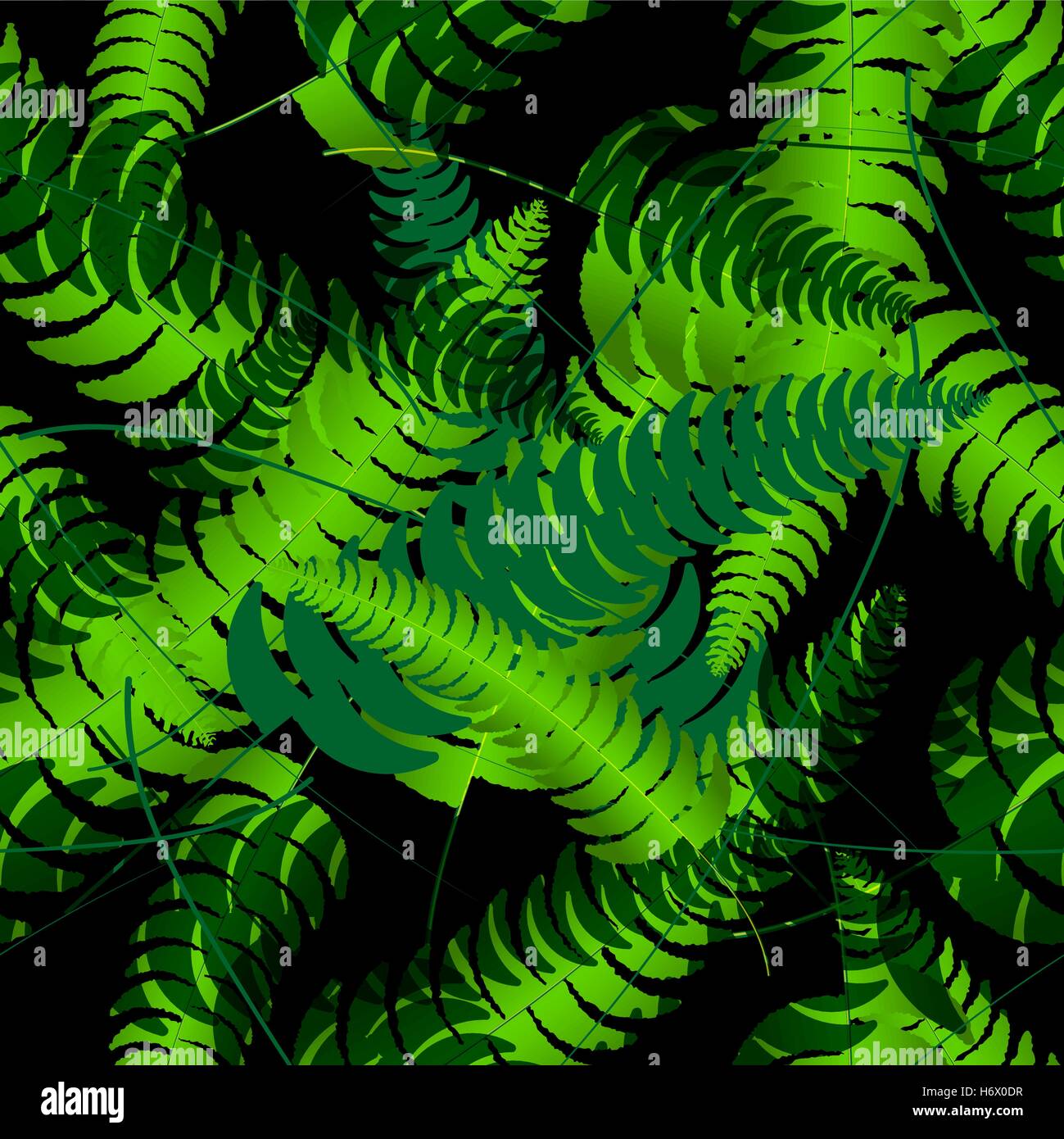 Fern frond silhouettes seamless pattern. Vector summer illustration ...