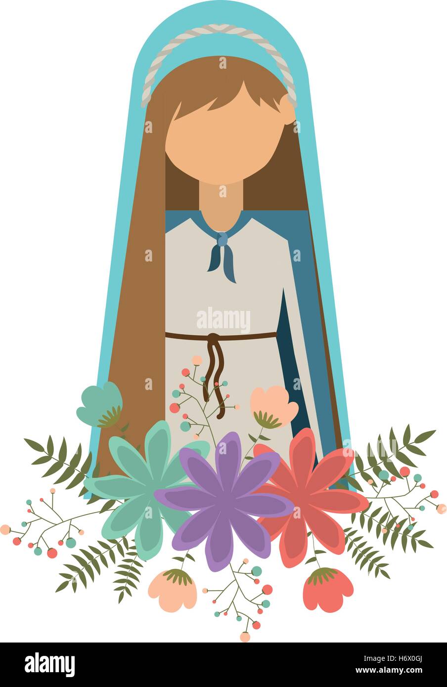 cartoon virgin mary woman smiling and wearing blue mantle and ...