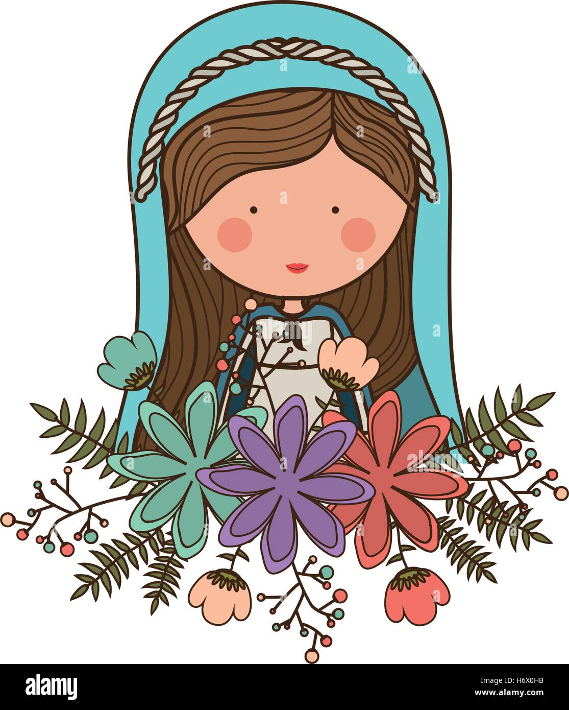 cartoon virgin mary woman smiling and wearing blue mantle and ...