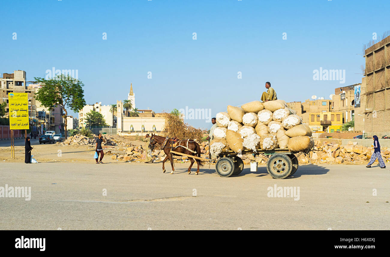 The horse wagon loaded with the bales of wool Stock Photo - Alamy