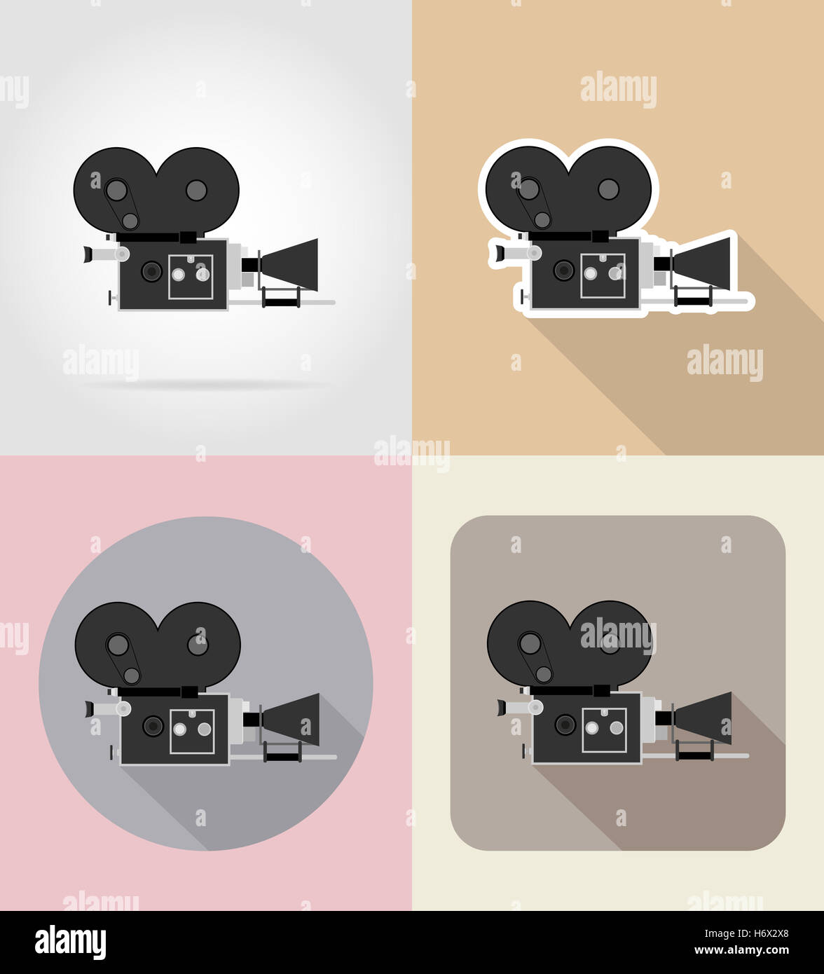 old retro vintage movie video camera flat icons illustration isolated ...