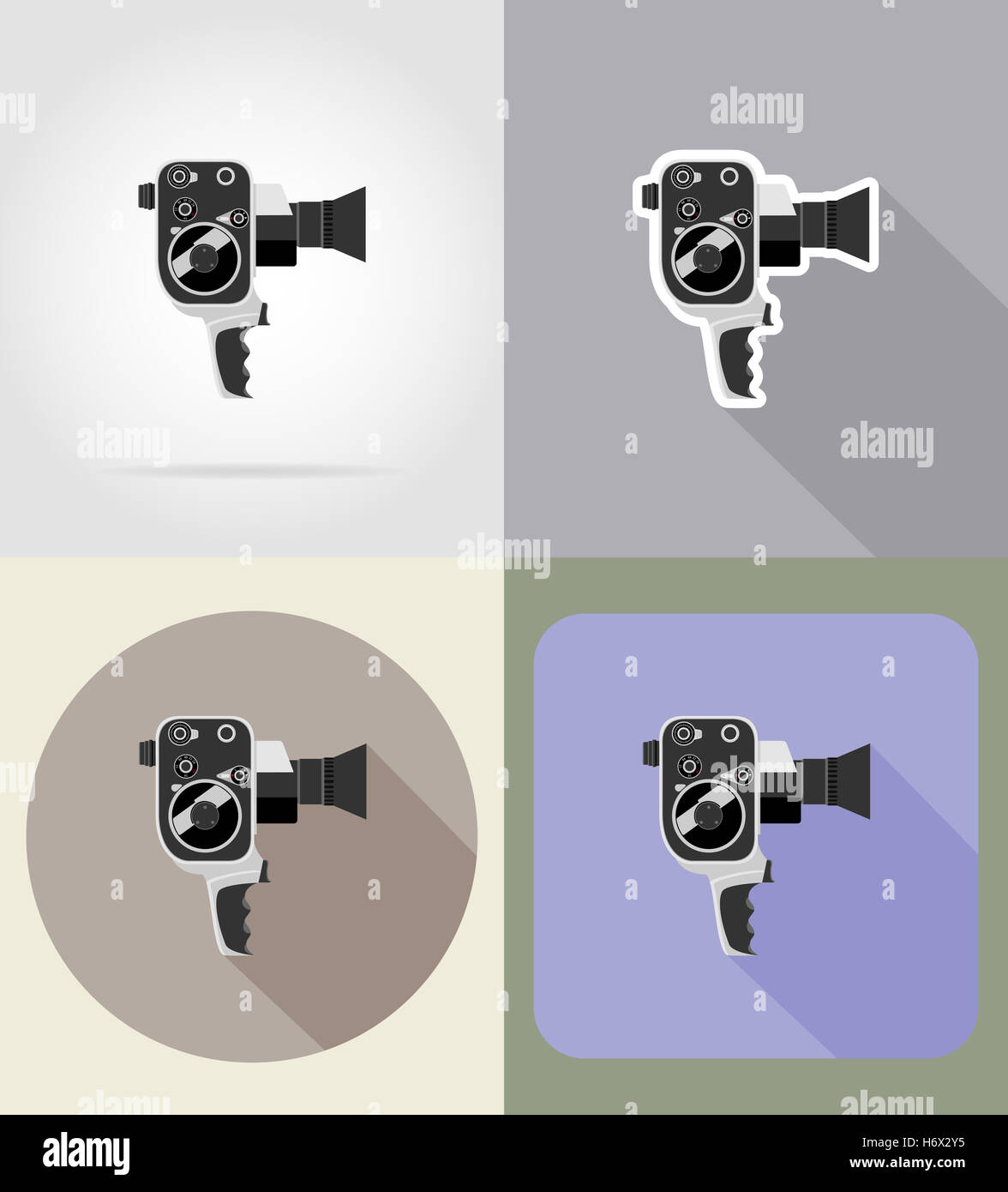 old retro vintage movie video camera flat icons illustration isolated ...