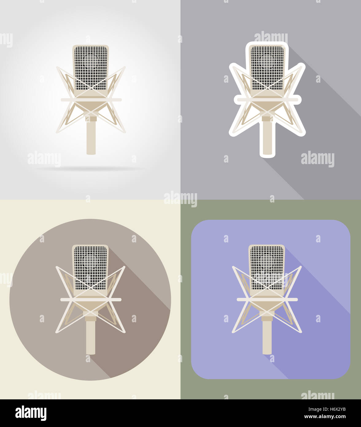 old retro microphone flat icons illustration isolated on background ...