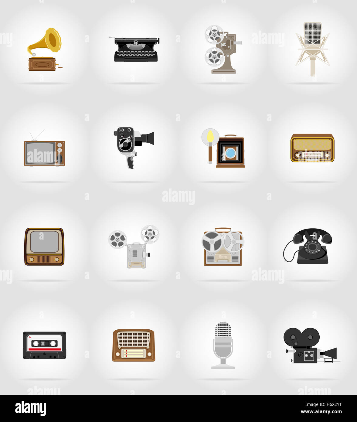 old retro vintage multimedia flat icons illustration isolated on ...