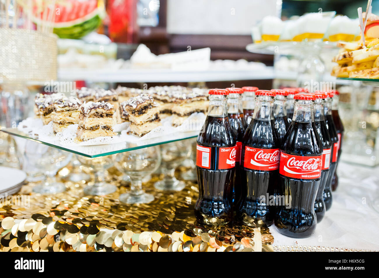 Hai, Ukraine - October 25, 2016: Coca Cola bottle on the buffet table ...