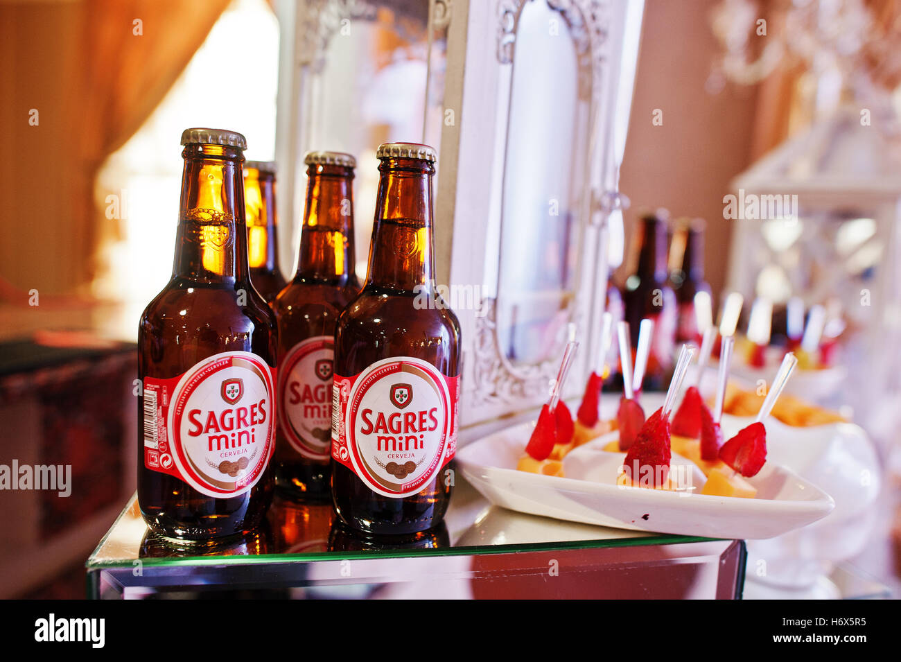 Hai, Ukraine - October 25, 2016: Sagres mini beer bottles, best selling ...