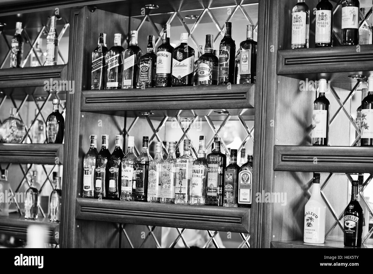 Hai, Ukraine - October 25, 2016: Several types of bottled alcohol are ...