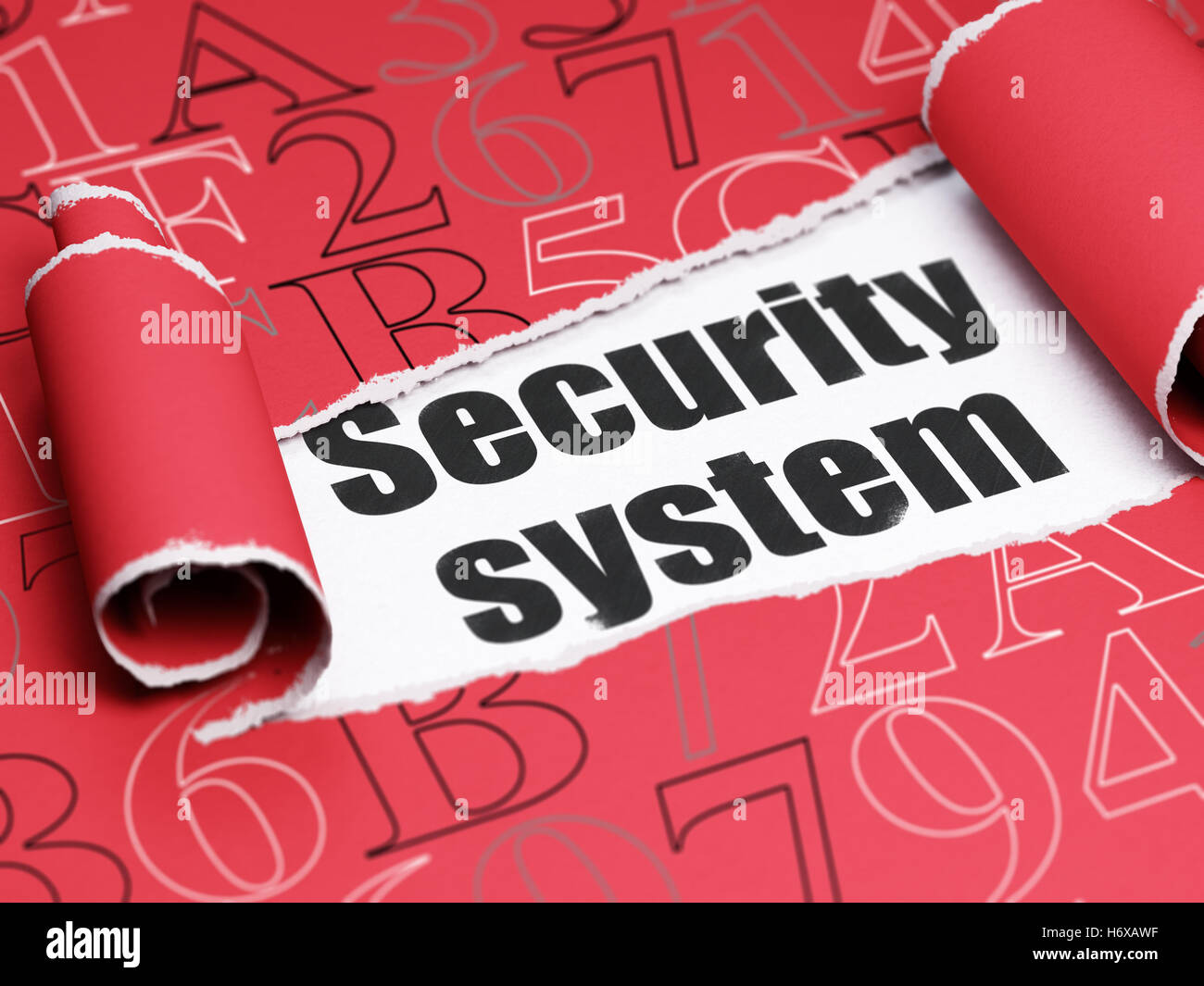 Security concept: black text Security System under the piece of torn ...