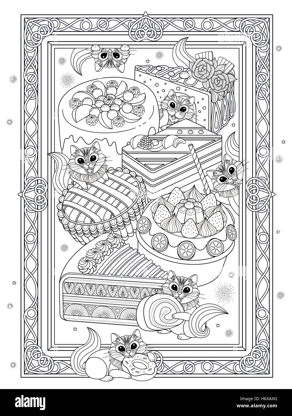 Pastries adult coloring page, delicious snacks page for coloring ...