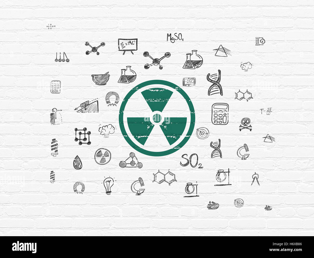 Science concept: Radiation on wall background Stock Photo - Alamy