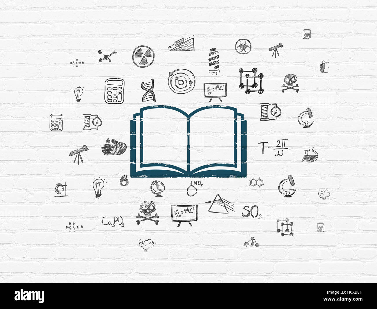 Science concept: Book on wall background Stock Photo - Alamy