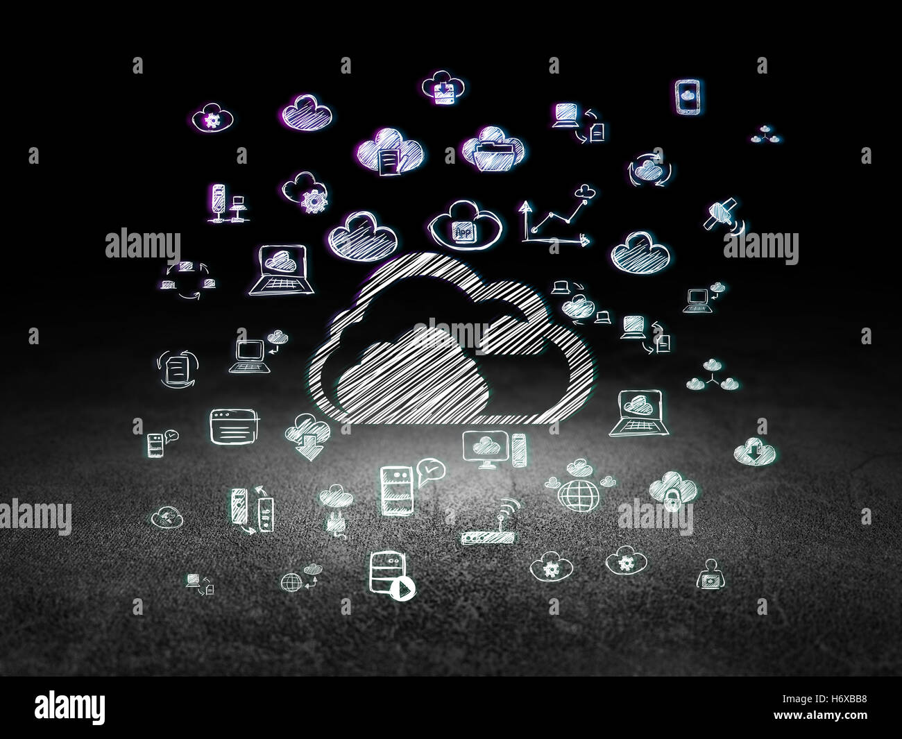 Cloud computing concept: Cloud in grunge dark room Stock Photo - Alamy