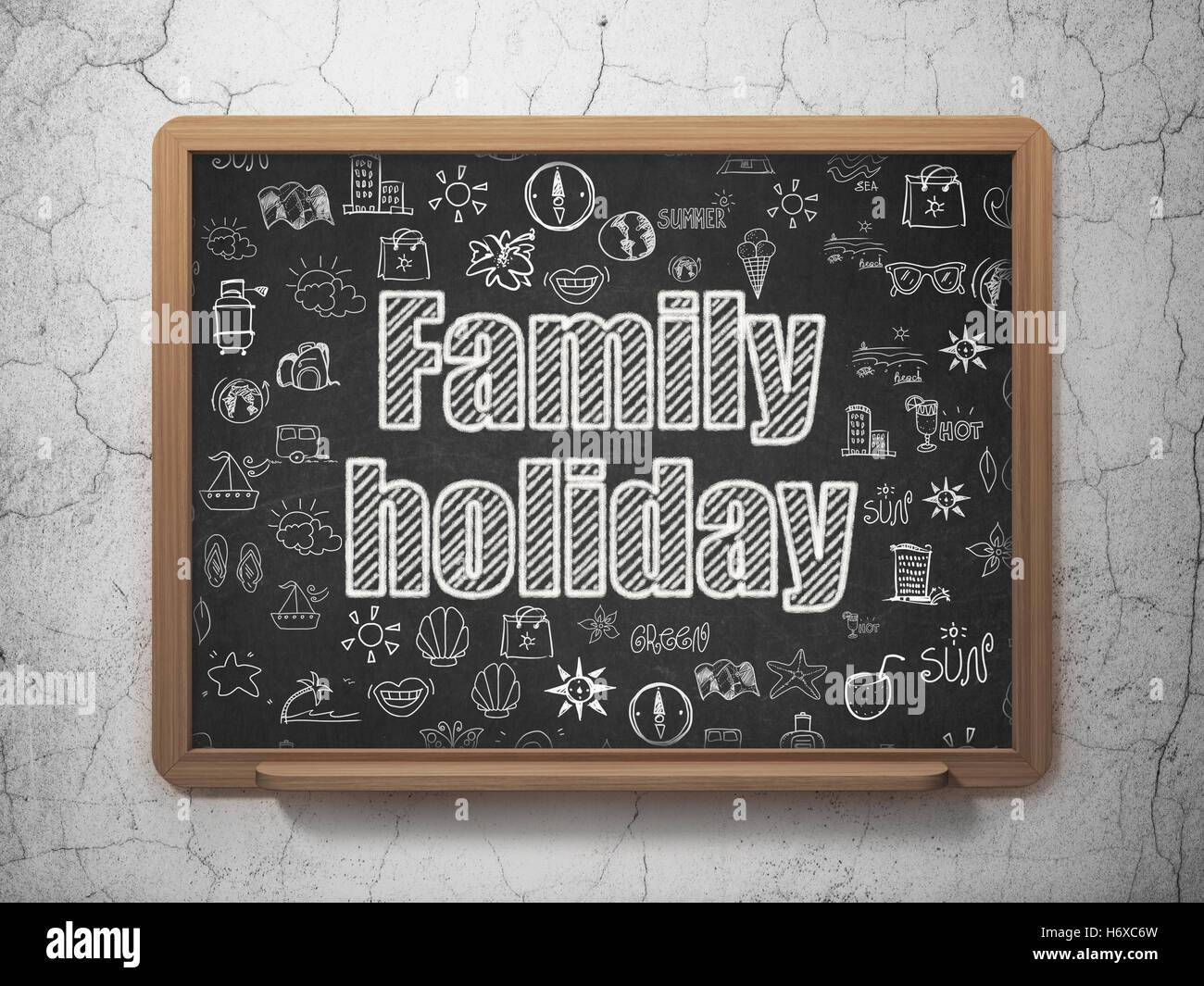 Vacation concept: Family Holiday on School board background Stock Photo ...