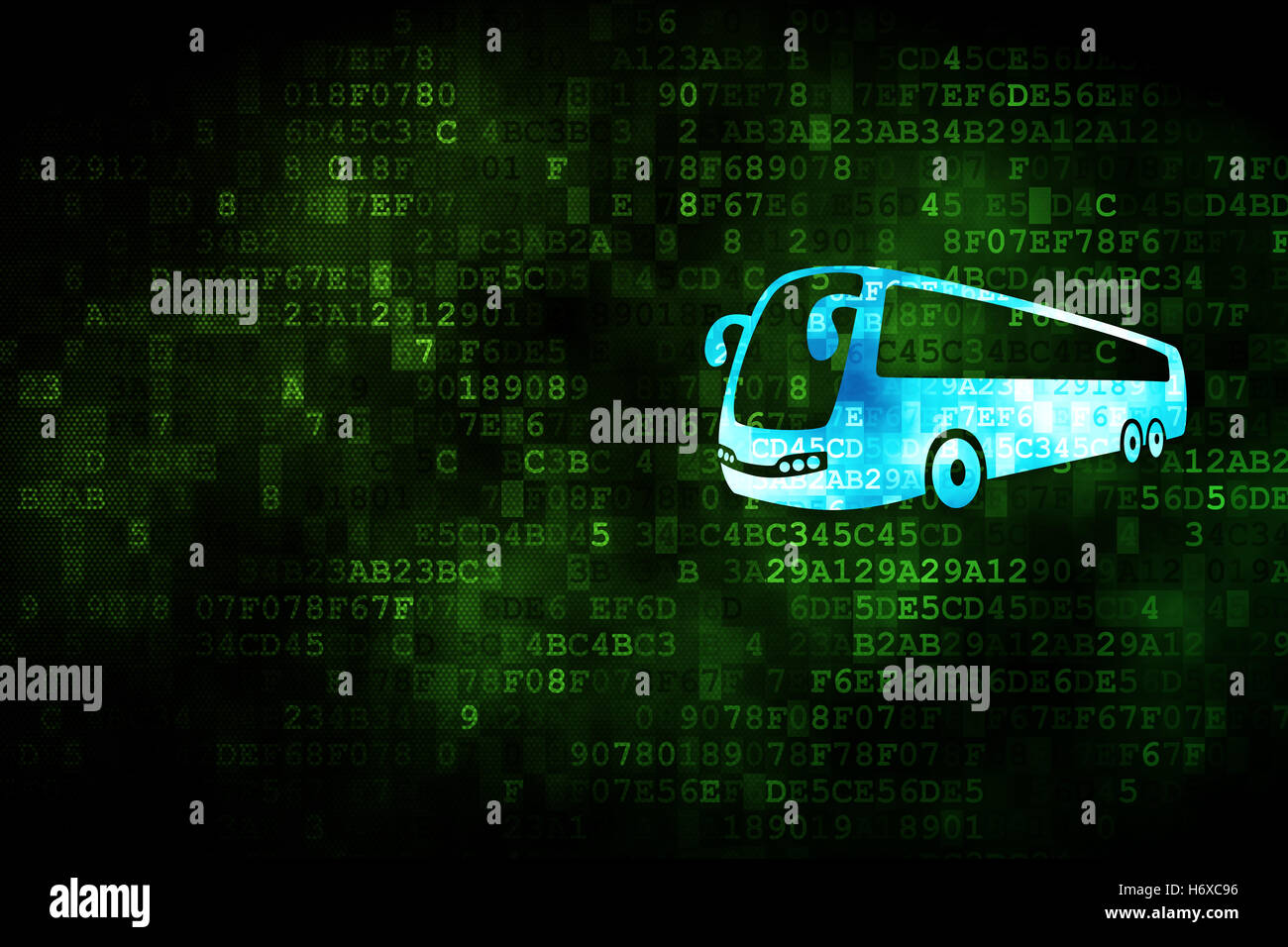 Vacation concept: Bus on digital background Stock Photo - Alamy