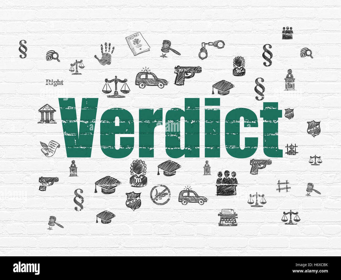 Law concept: Verdict on wall background Stock Photo - Alamy