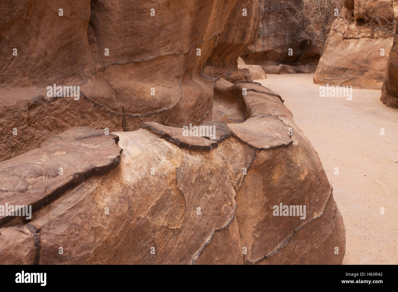 View of the rock cut water channel used to bring water from the spring ...