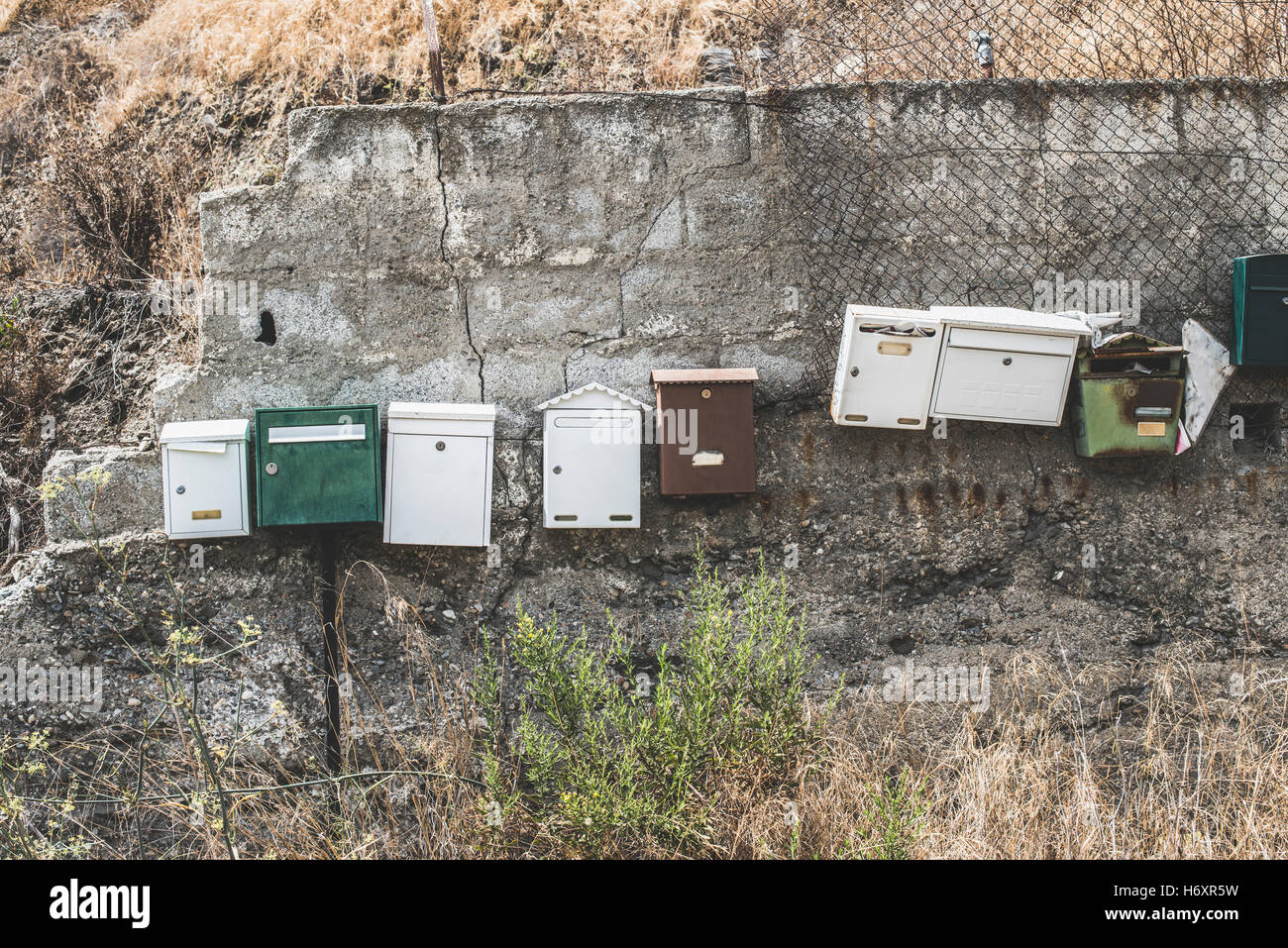 Various mailboxes. Different colors and shapes Stock Photo - Alamy