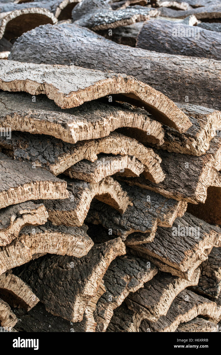 Pile of bark from cork tree Stock Photo - Alamy