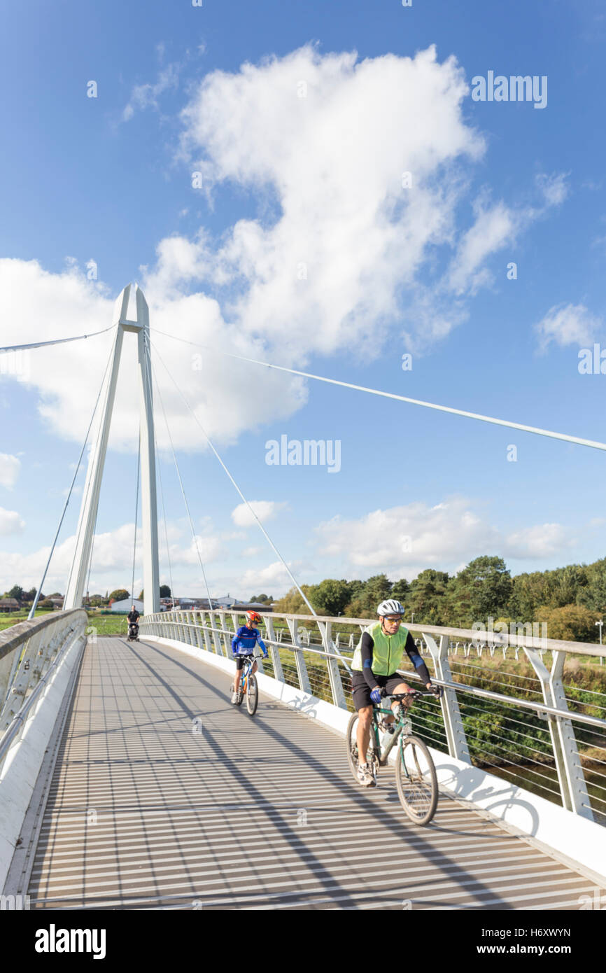 Cycling over Diglis Bridge the new pedestrian and cycling River Severn ...