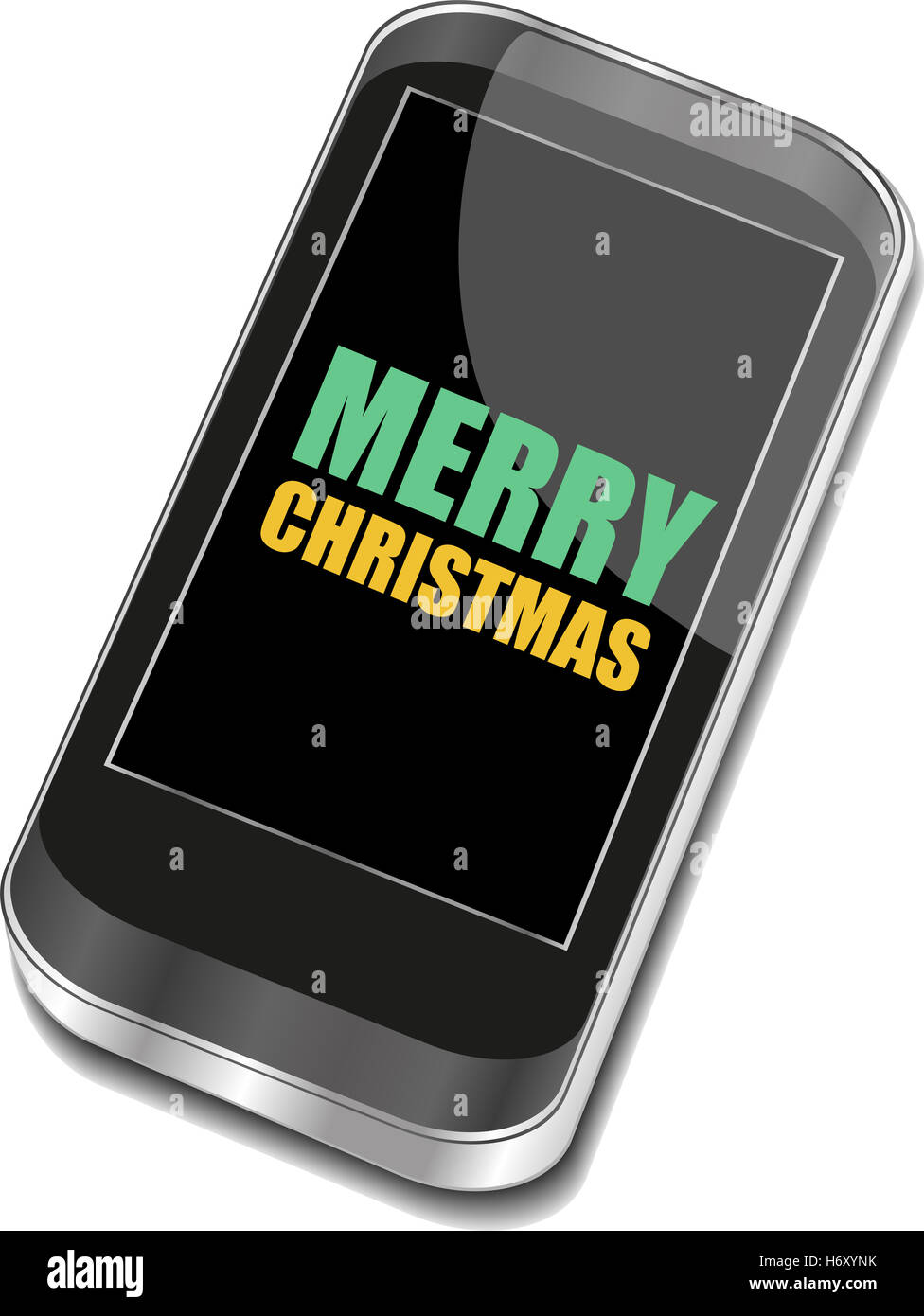 Smart phone with Merry Christmas greetings on the screen, holiday card ...