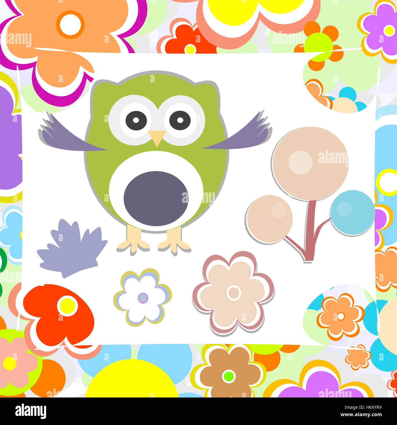 cute summer background owl with flower Stock Photo - Alamy