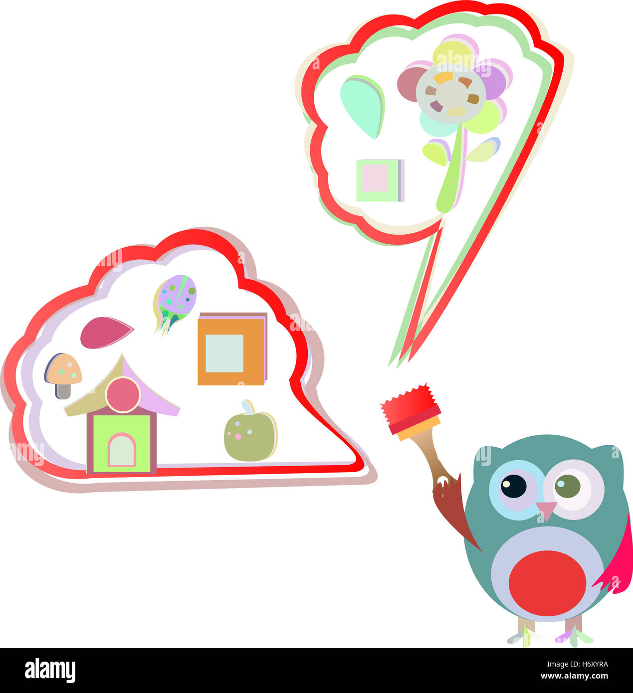 cute owl painting abstract red cloud Stock Photo - Alamy