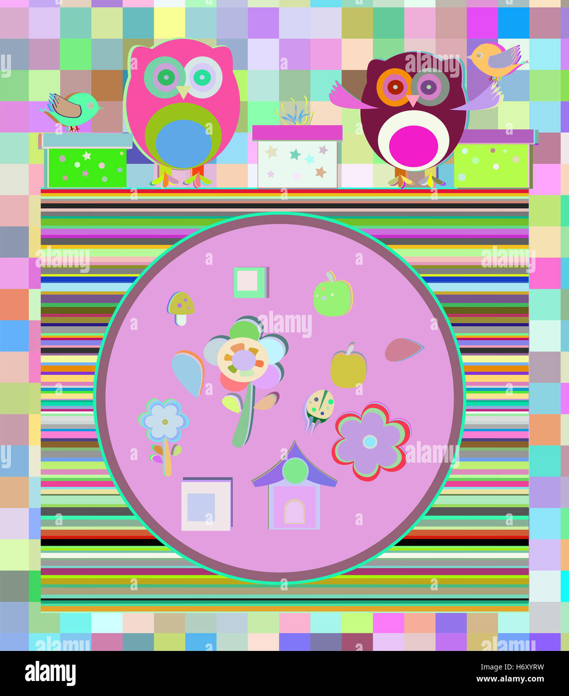 set of party birds with holiday gift boxes Stock Photo - Alamy