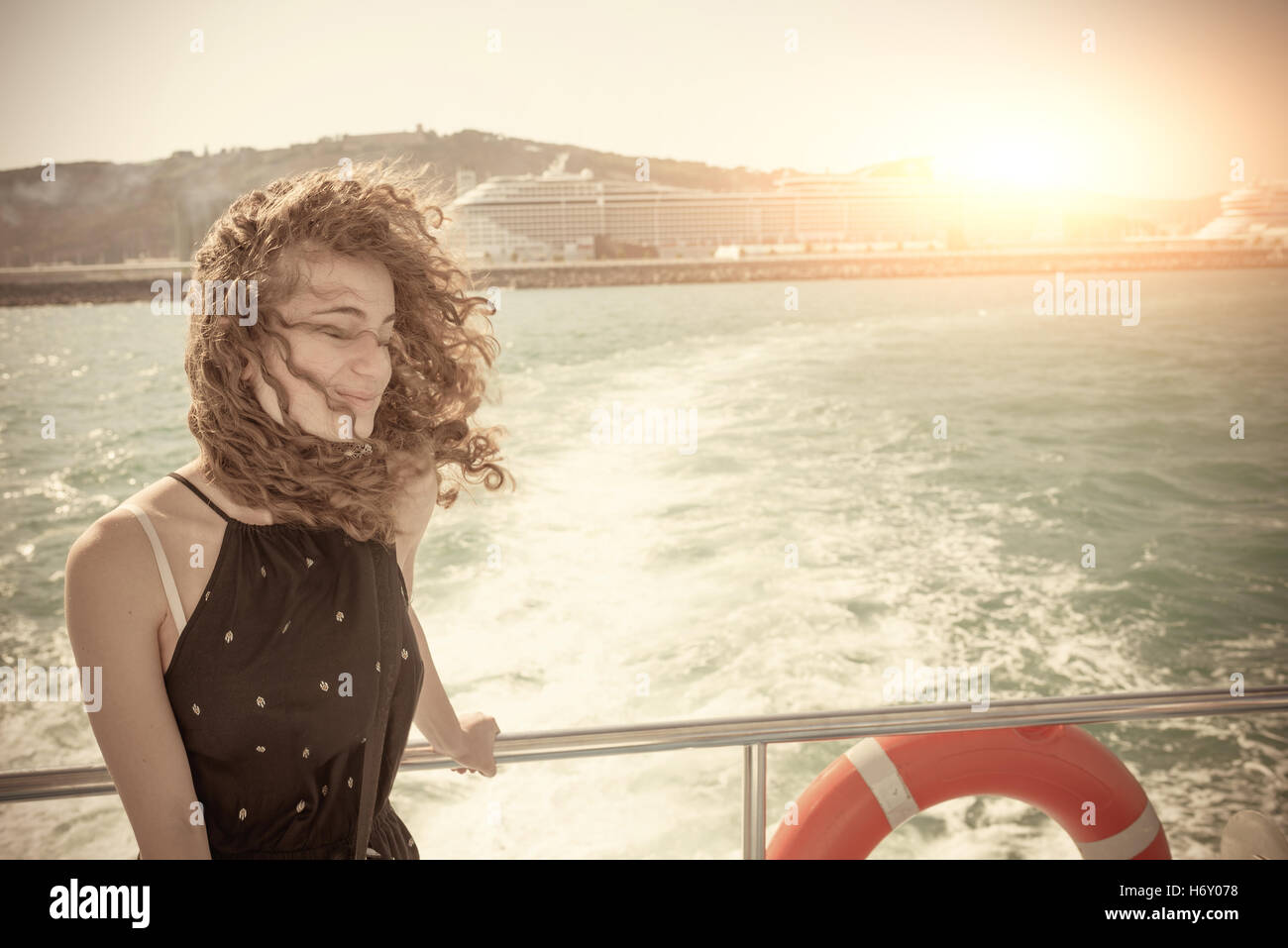 girl on board of cruise ship at sunset Stock Photo - Alamy