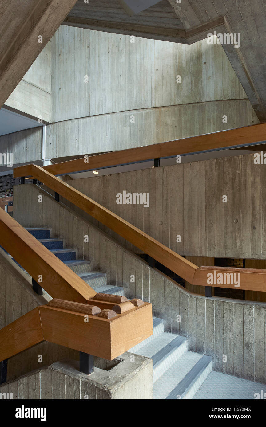 Stairs of Brutalist Leatherhead Theatre designed by Roderick Ham in ...