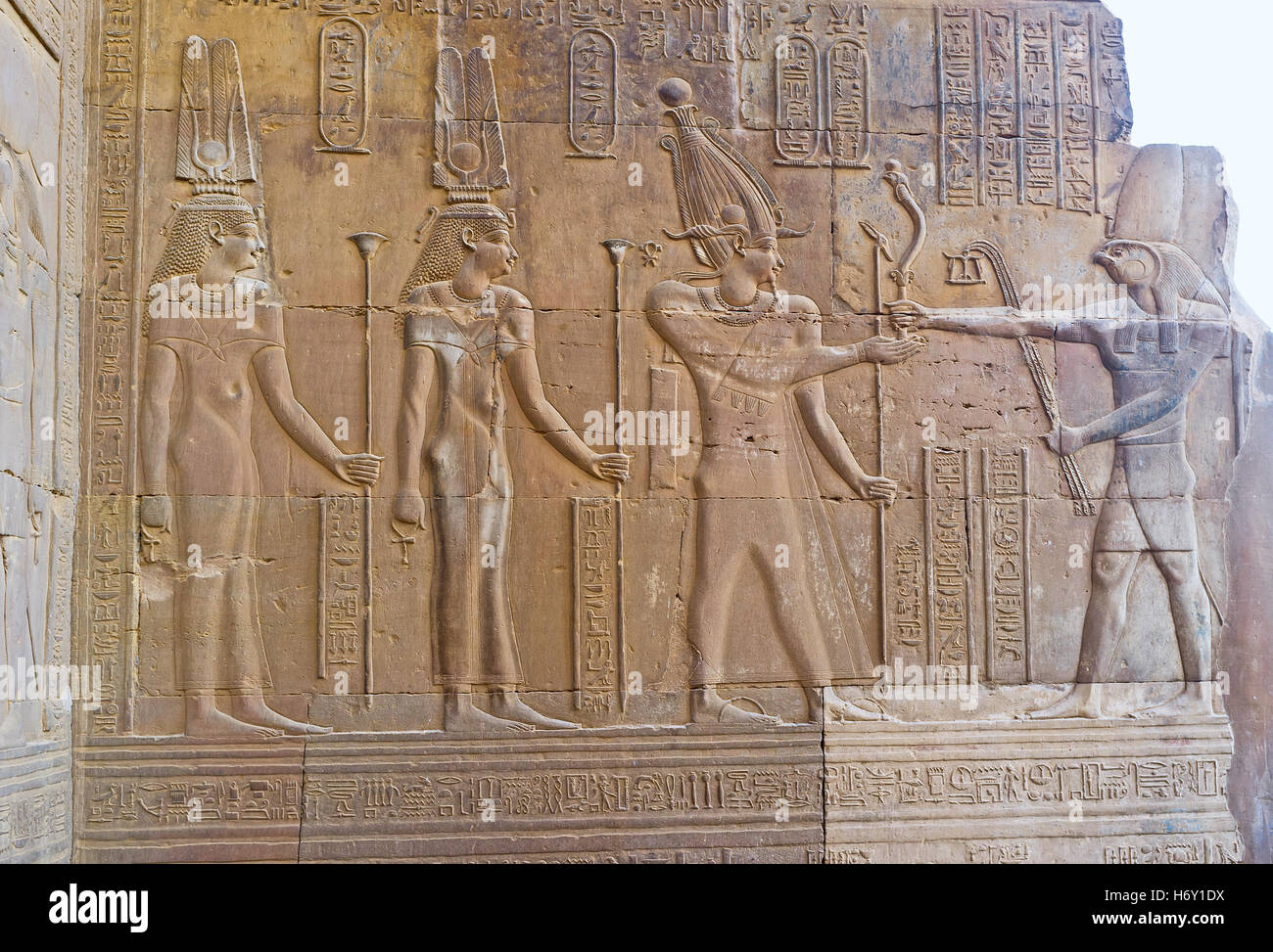 The wall relief of Cleopatra III, Cleopatra II and Ptolemy VIII in ...