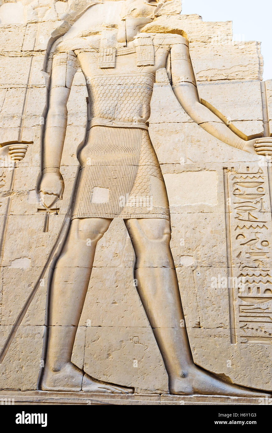The giant relief of Horus in sanctuary of Kom Ombo Temple, Egypt Stock ...
