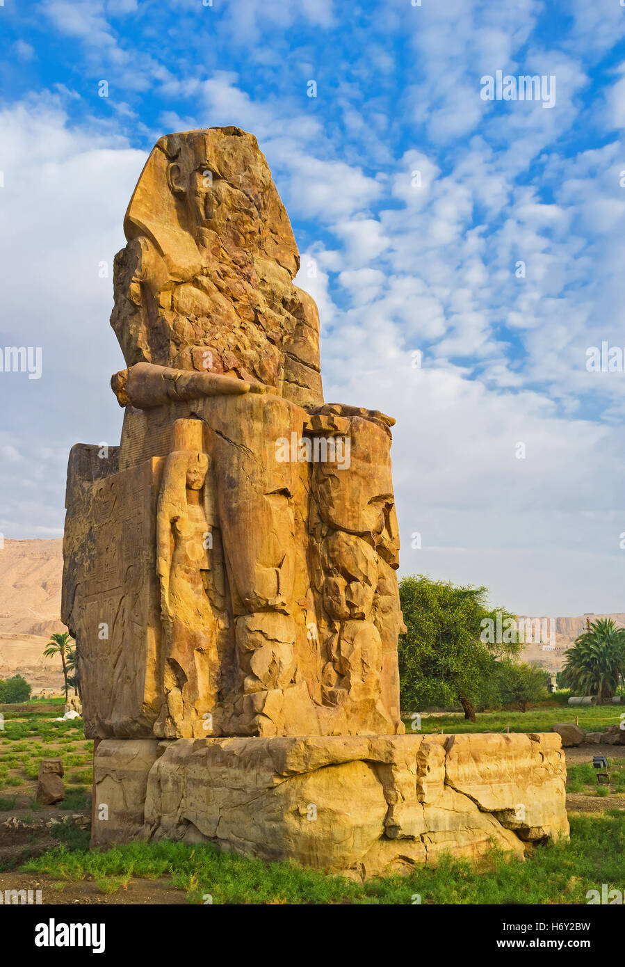 The Memnon Colossus in Theban Necropolis are the only preserved part of ...