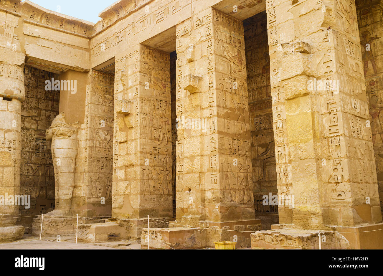 The ancient columns in the peristyle court of Habu Temple (Ramesses III ...