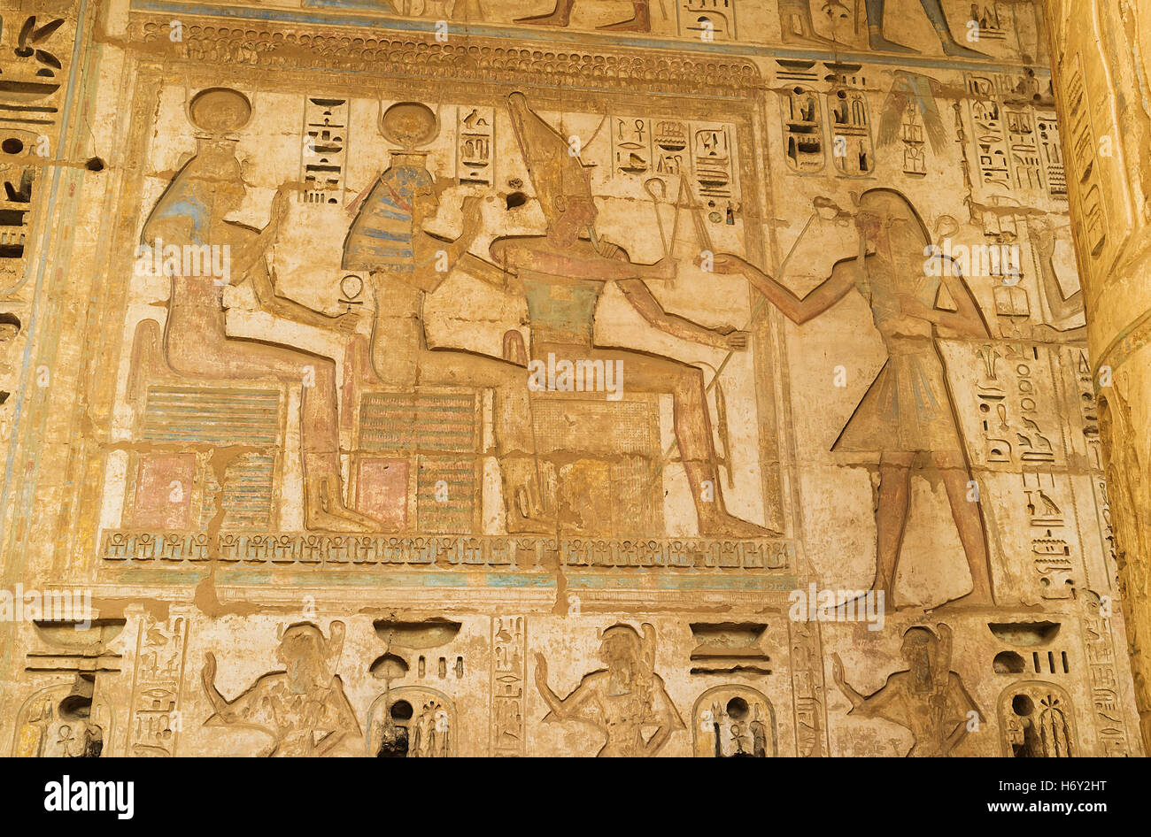 The dramatic scene of life of the ancient Egyptian Gods, carved on the ...