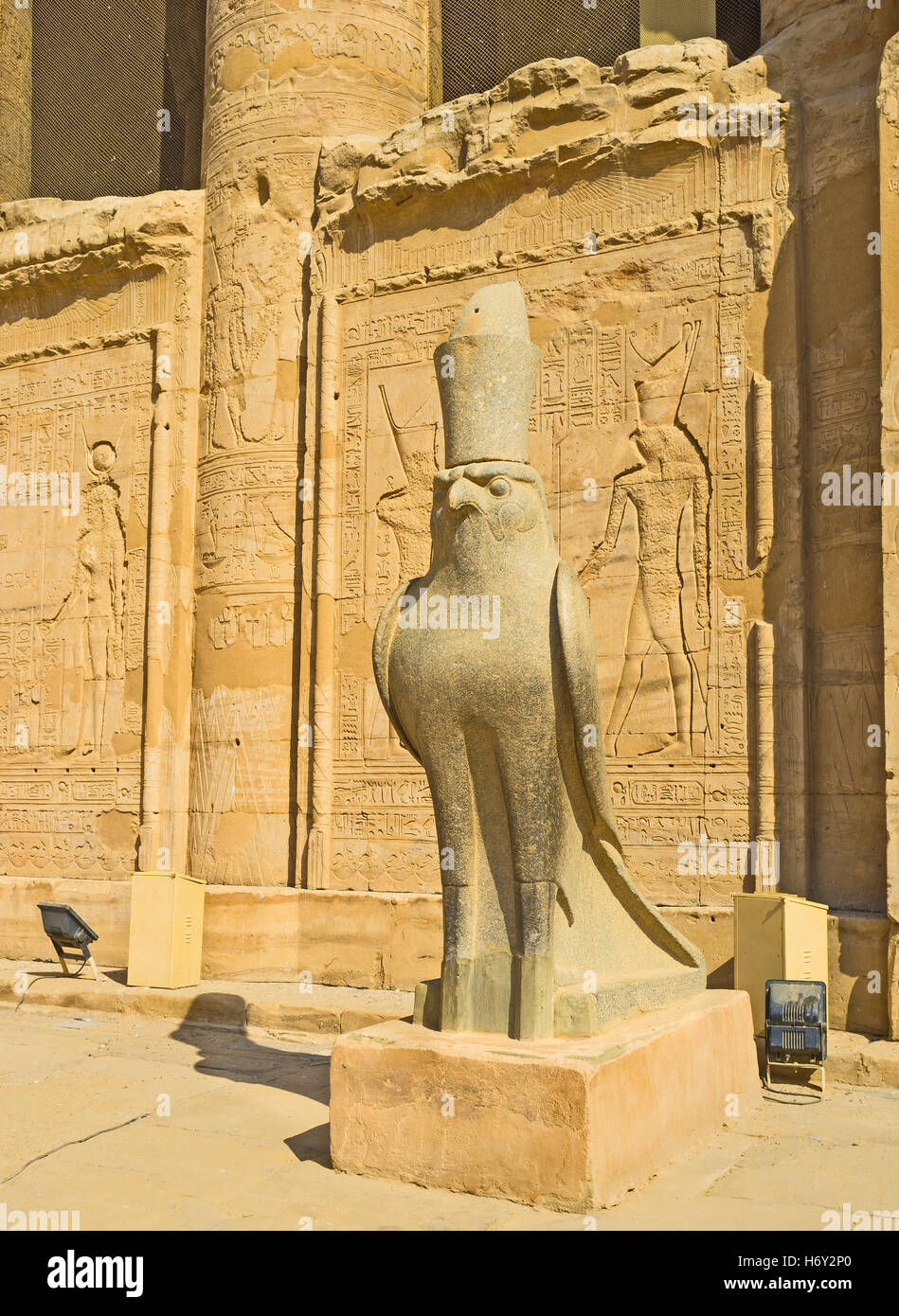 The stone falcon symbolises the ancient God Horus and guards the ...