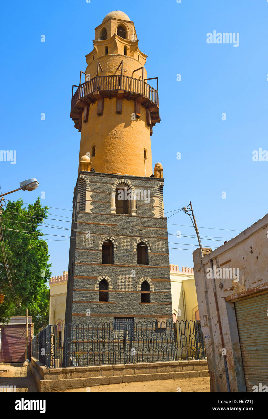 The colorful water tower in the old neighborhood of Esna, Egypt Stock ...
