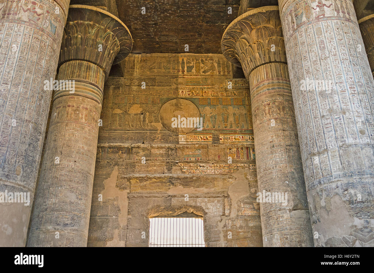 The ancient Temple of Khnum in Esna consists of rows of columns, with ...