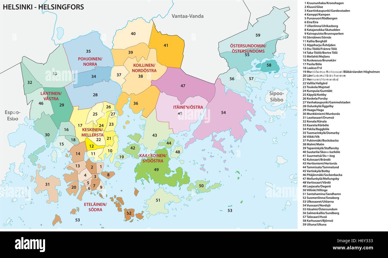 Neighborhood and district map of the Finnish capital Helsinki, Helsingfors Stock Vector Image ...