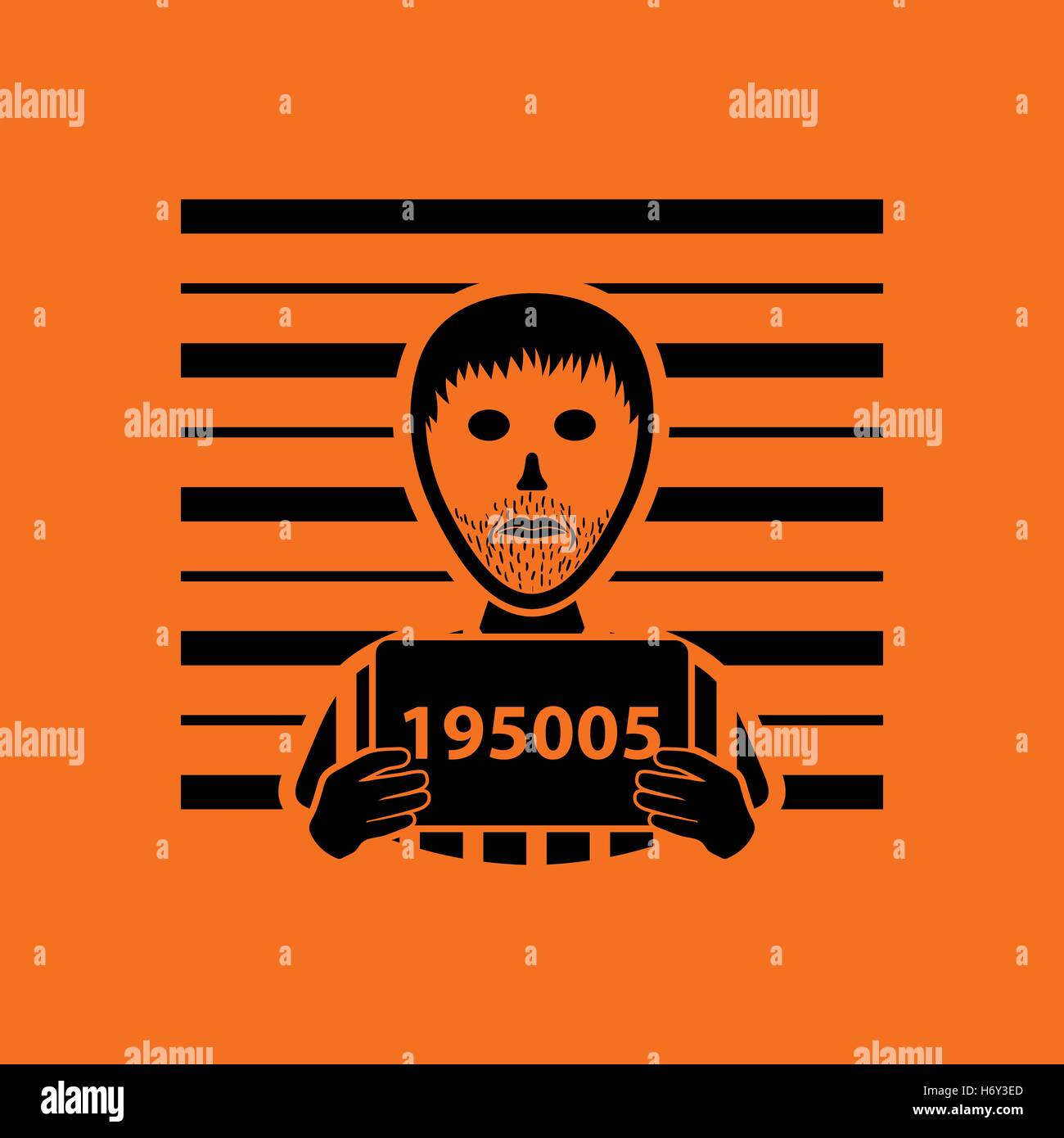 Prisoner in front of wall with scale icon. Orange background with black ...