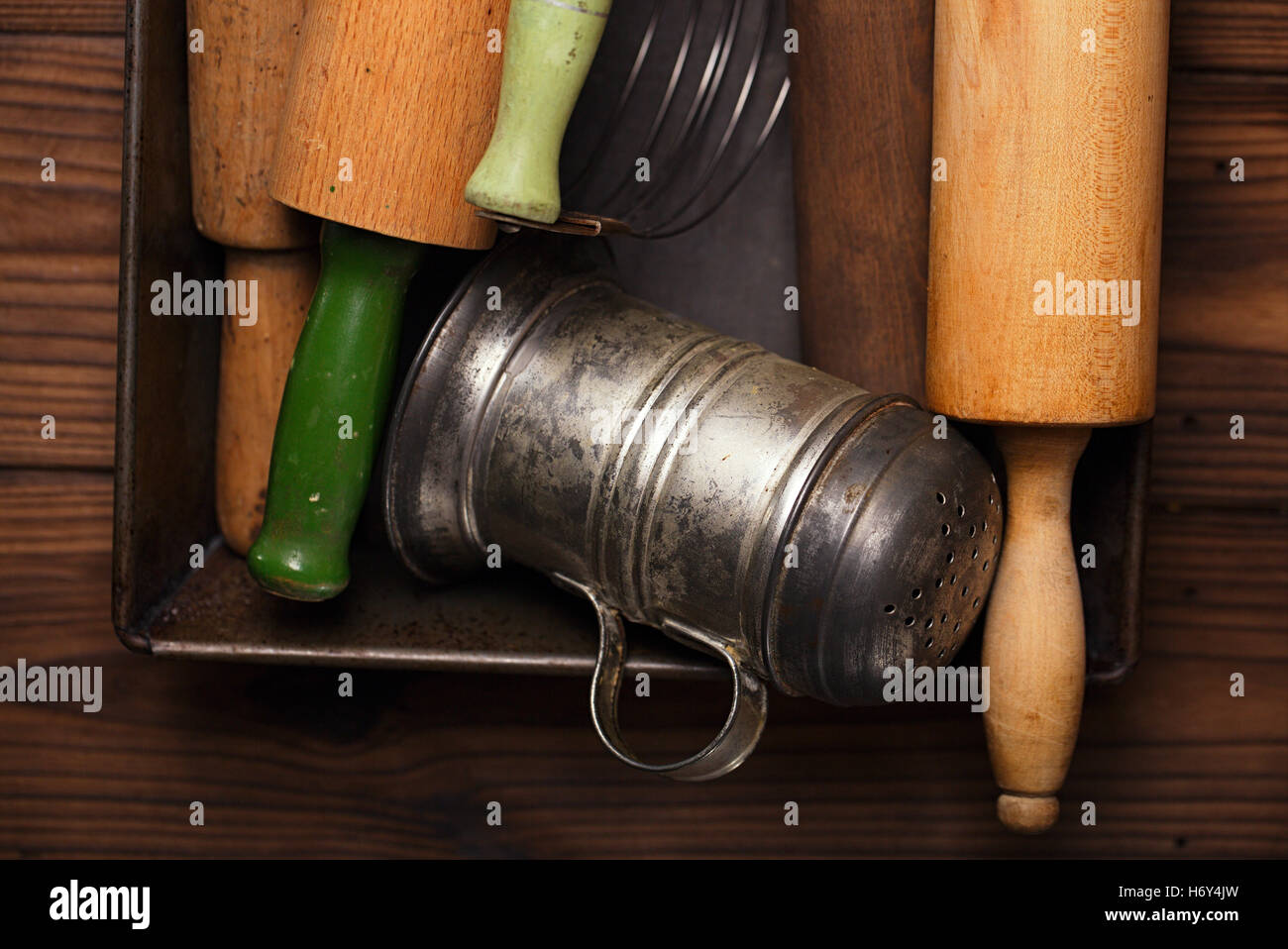 Vintage Baking utensils collection - rolling pins and flour sifter ...